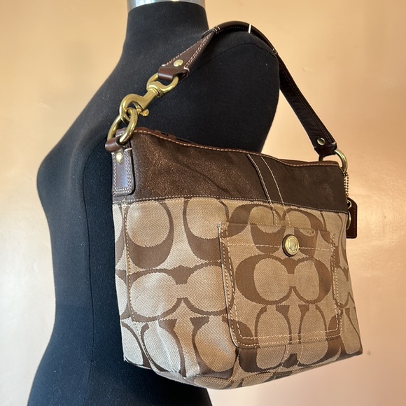 Coach | Bags | Coach Signature Monogram Canvas Shoulder Bag | Poshmark